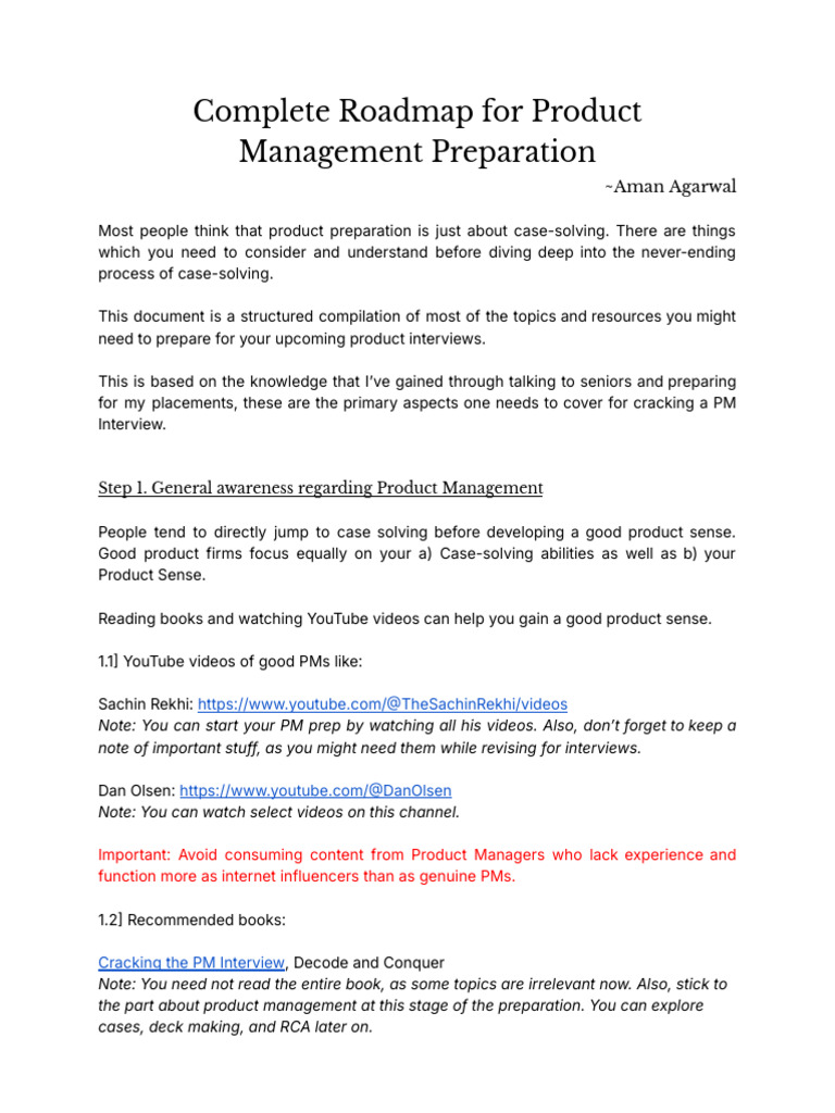 PM Prep Roadmap - Aman Agarwal - IITK | PDF