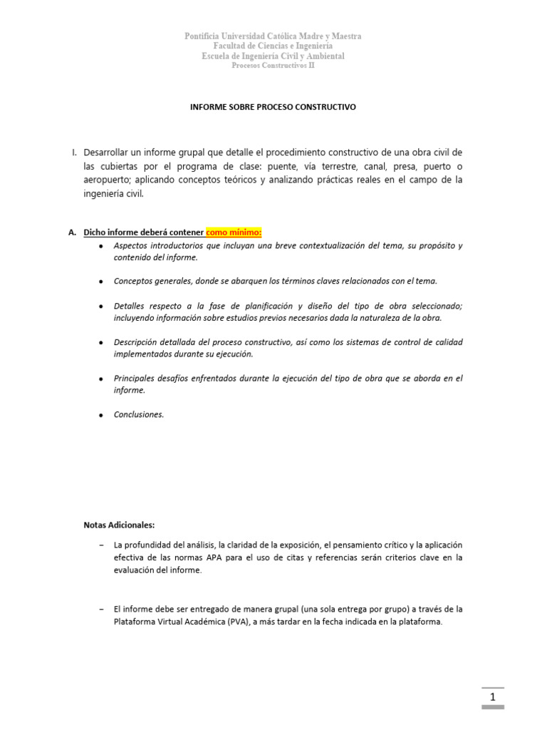 Informe Proceso Constructivo y Criterios de Evaluación | PDF | Ingeniero civil | Planificación