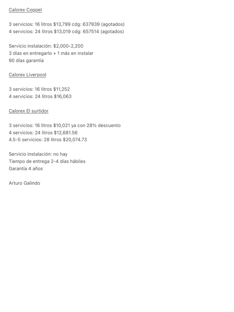 Calorex Coppel 2 | PDF