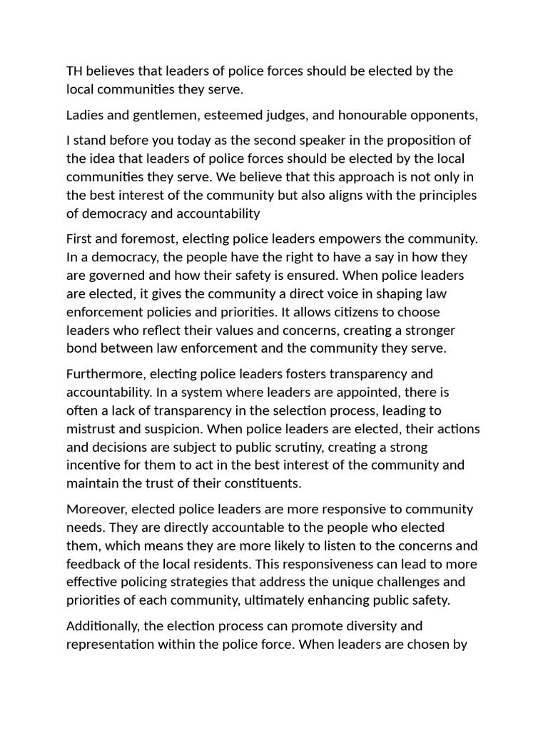 Electing Police Leaders: Pros & Cons | PDF | Accountability | Police