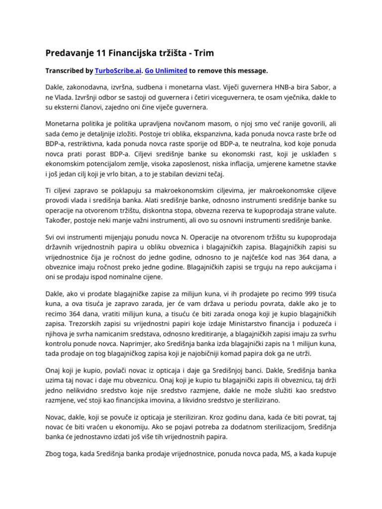 Predavanje 11 Financijska Tržišta - Trim | PDF