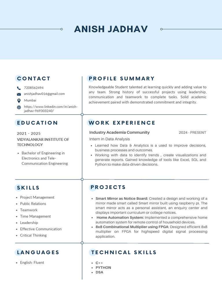 ANISH RESUME | PDF | Automation | Computing