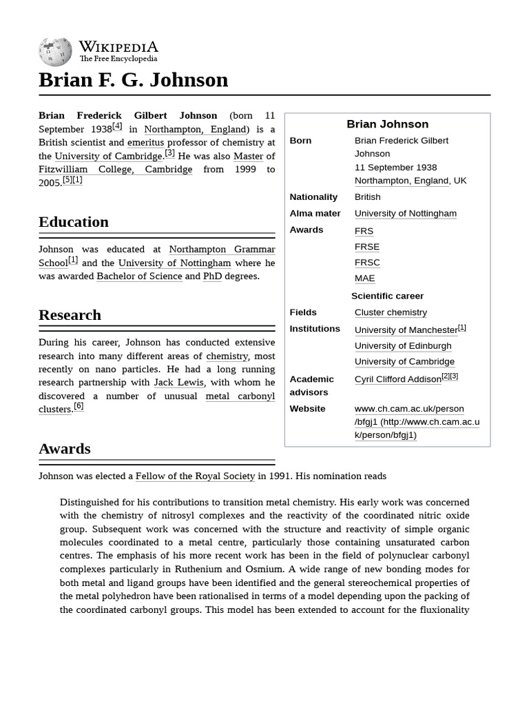 Brian_F._G._Johnson | PDF | Chemistry | Chemical Substances
