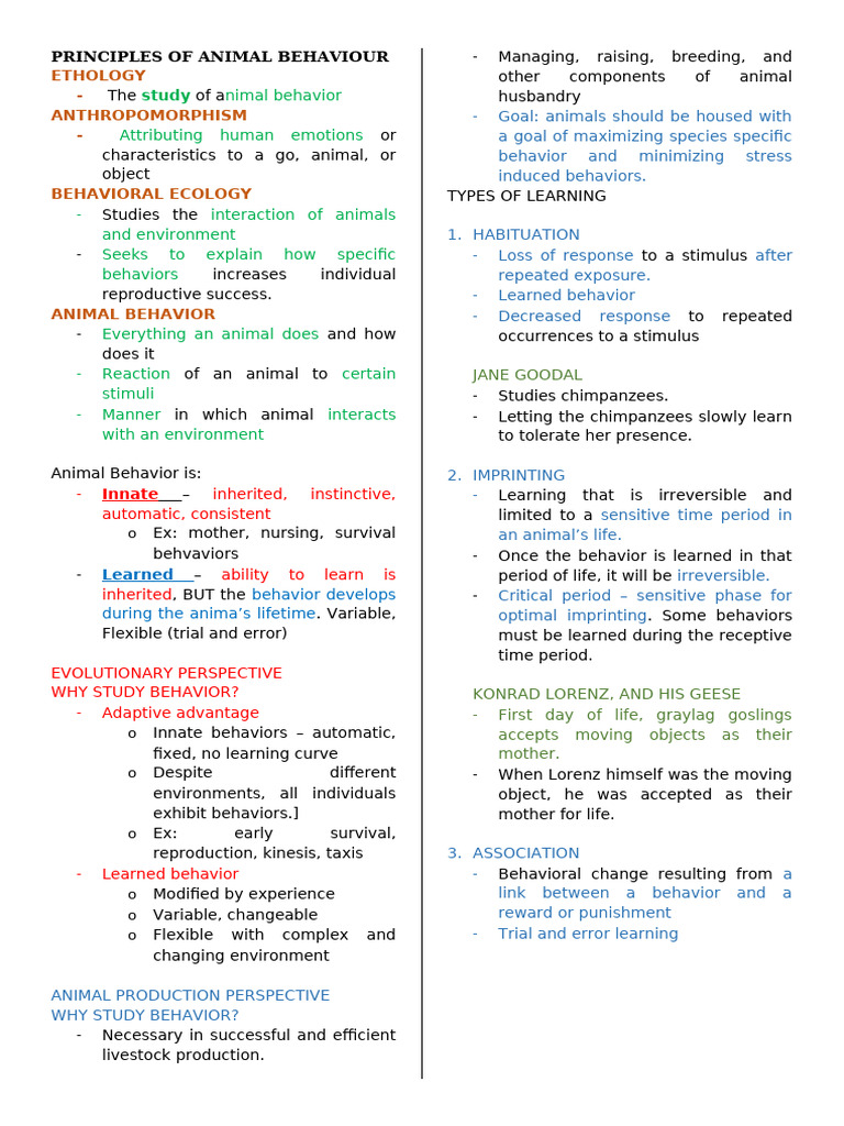 Principles of Animal Behavior Overview | PDF | Ethology | Learning