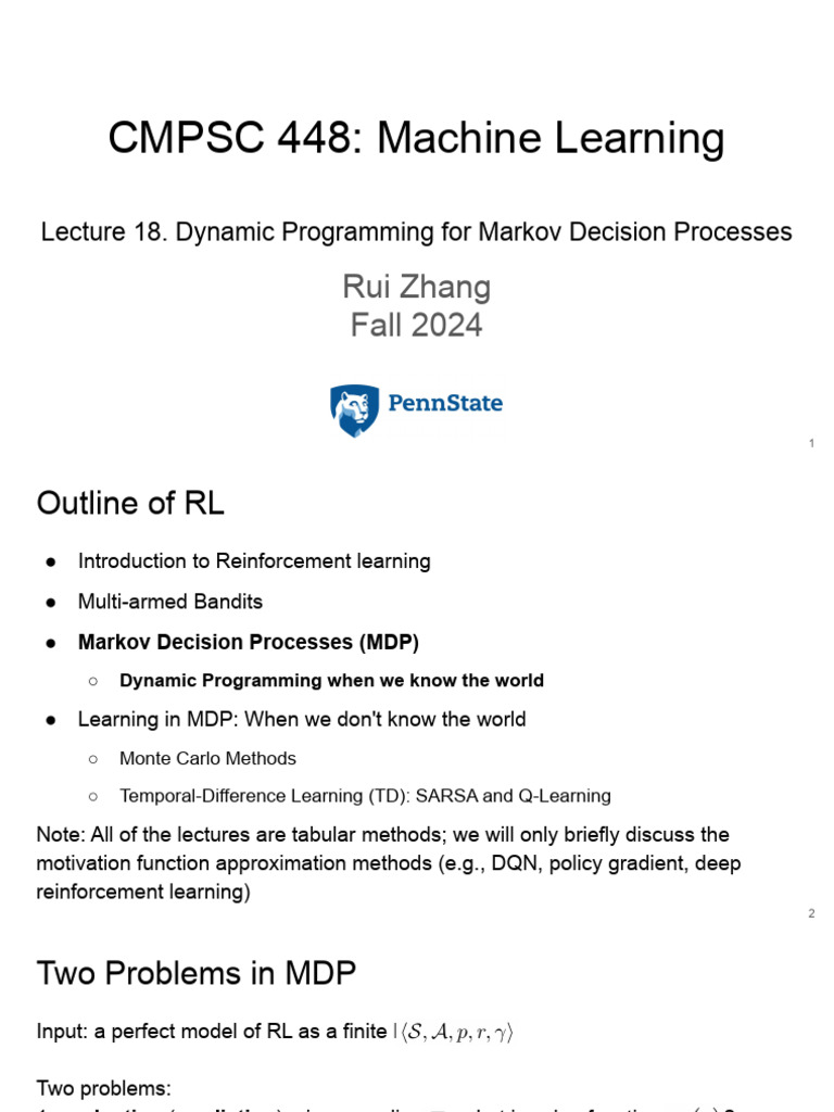 18 - Dynamic Programming for Markov Decision Processes.pptx | PDF ... 18 - Dynamic Programming for Markov Decision Processes.pptx | PDF ...