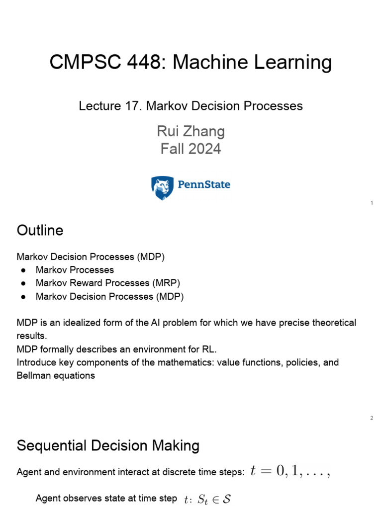 17 - Markov Decision Processes | PDF | Markov Chain | Mathematical Optimization