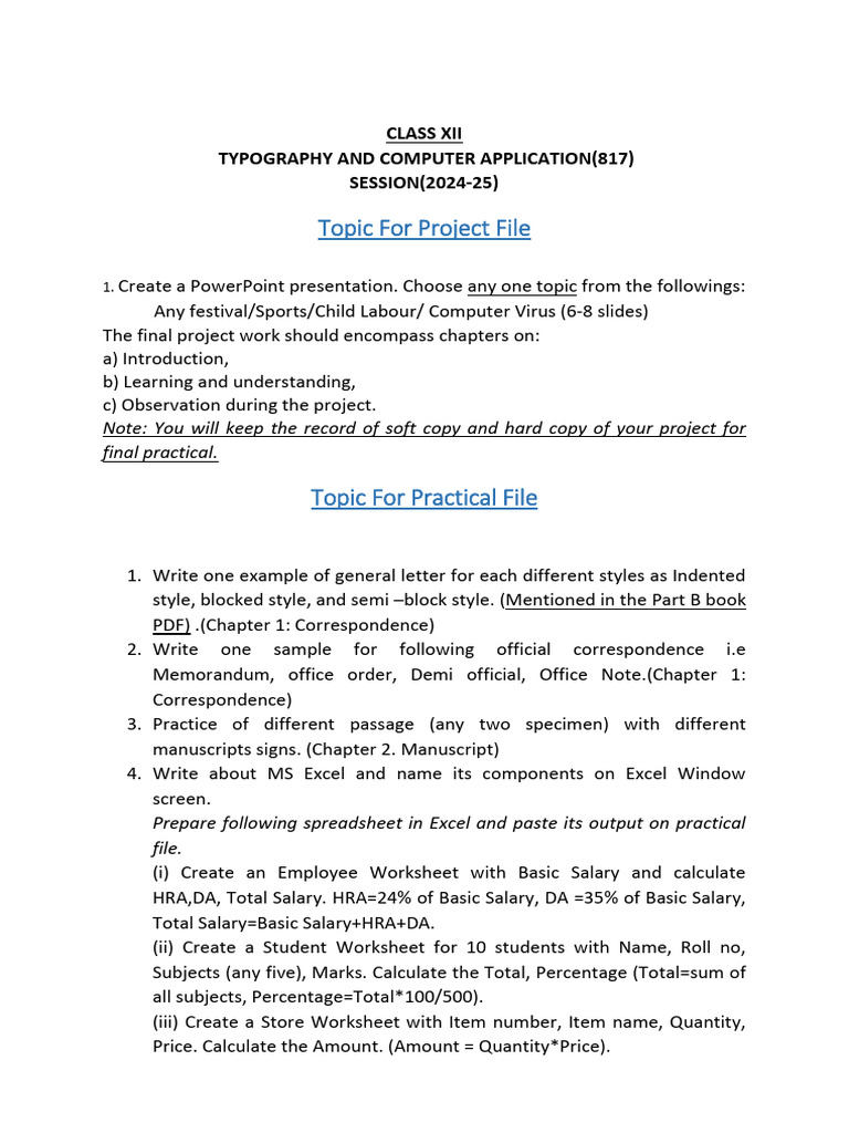 Topics For Practical File | PDF
