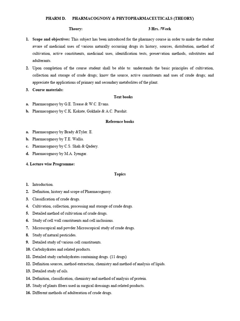 Pharmacognosy & Phytopharmaceuticals Course | PDF | Pharmacognosy ...