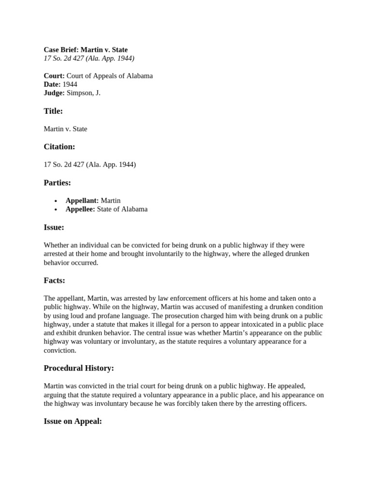 01 - The Act Requirement - Case Brief - Martin v. State | PDF | Appeal ...