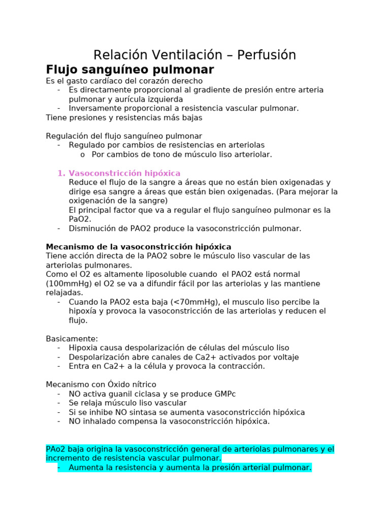 Relación Ventilación y Perfusión Pulmonar | PDF | Hemodinámica ...