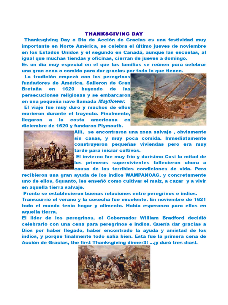 Historia Del Dia de Accion de Gracias Escrita. | PDF
