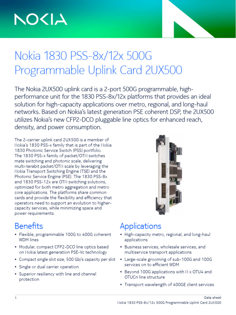 Nokia 1830 PSS 2UX500 Uplink Card Data | PDF | Wavelength Division ...