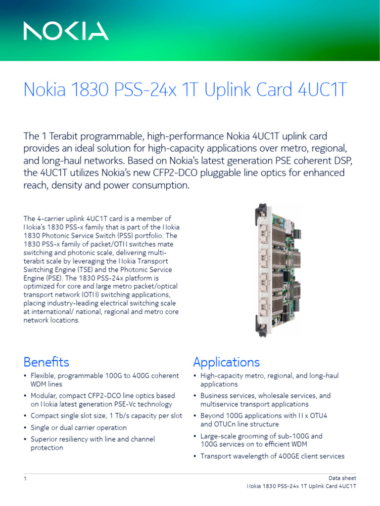 Nokia 1830 PSS 24x 4UC1T Data Sheet en | PDF | Wavelength Division Multiplexing | Electronics