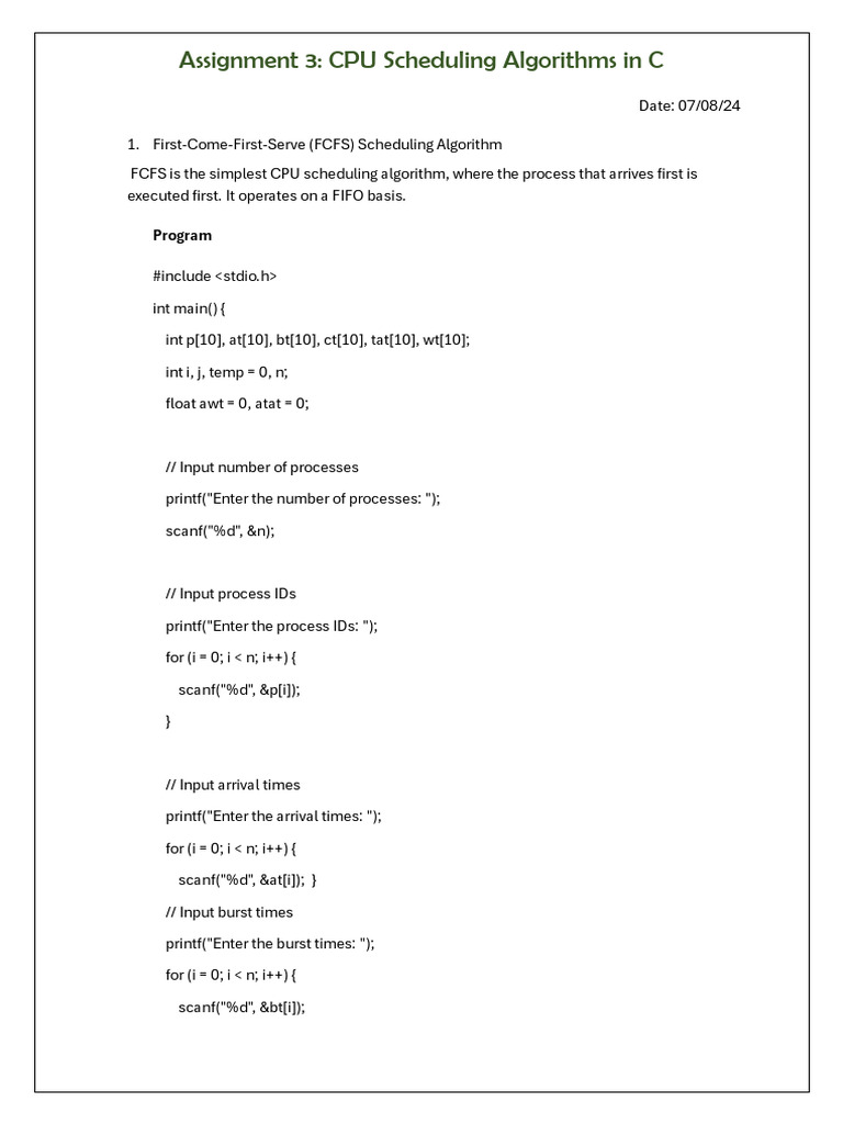 SchedulingAlgos-3 Tanweer | PDF | Algorithms | Computer Programming