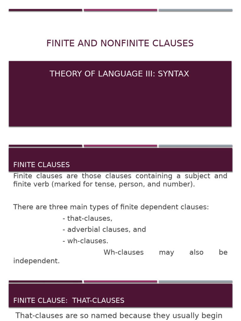 Syntax Finite Non Finite | PDF | Clause | Semantics