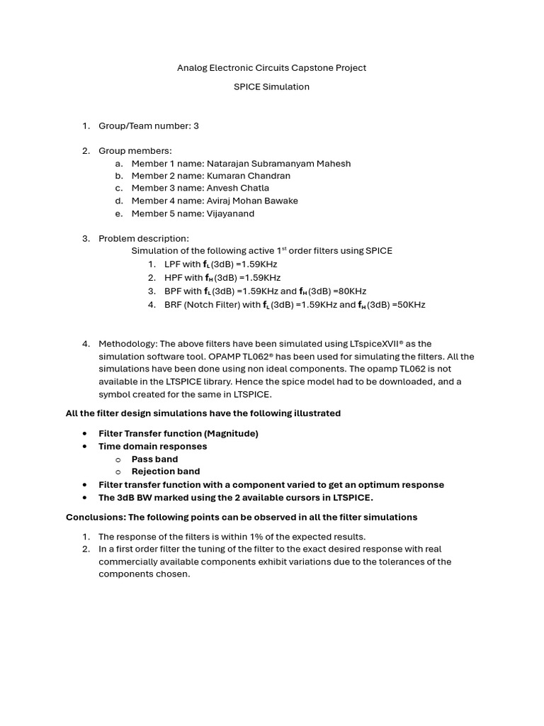Capstone Project - Analog - Electronic - Ckts | PDF | Filter (Signal Processing) | Electronic ...