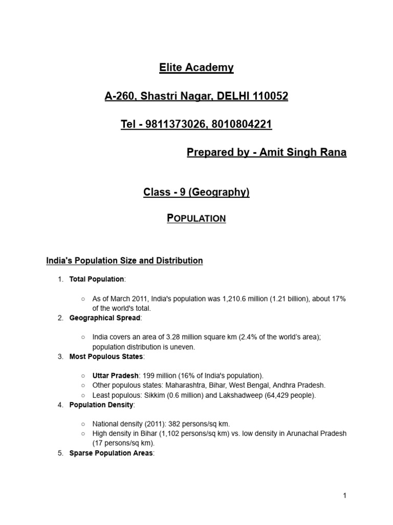 Population - class 9 | PDF | Human Migration | Population Growth