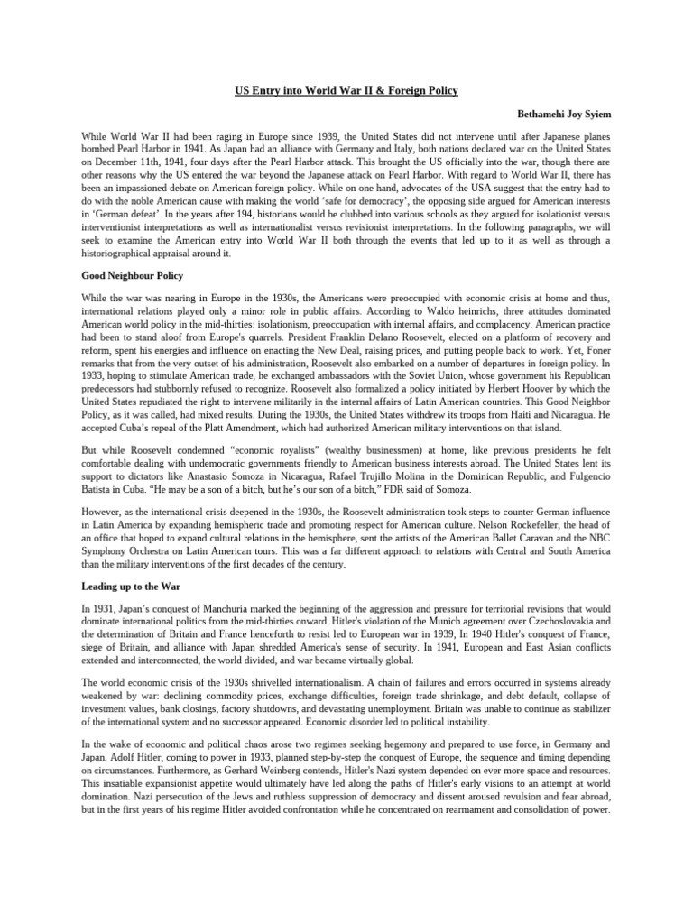 US Entry into WWII & Foreign Policy | PDF | Attack On Pearl Harbor ...