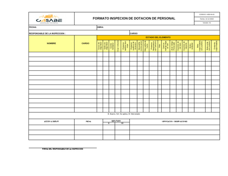 Hse-In-01 Formato Inspeccion Epp | PDF