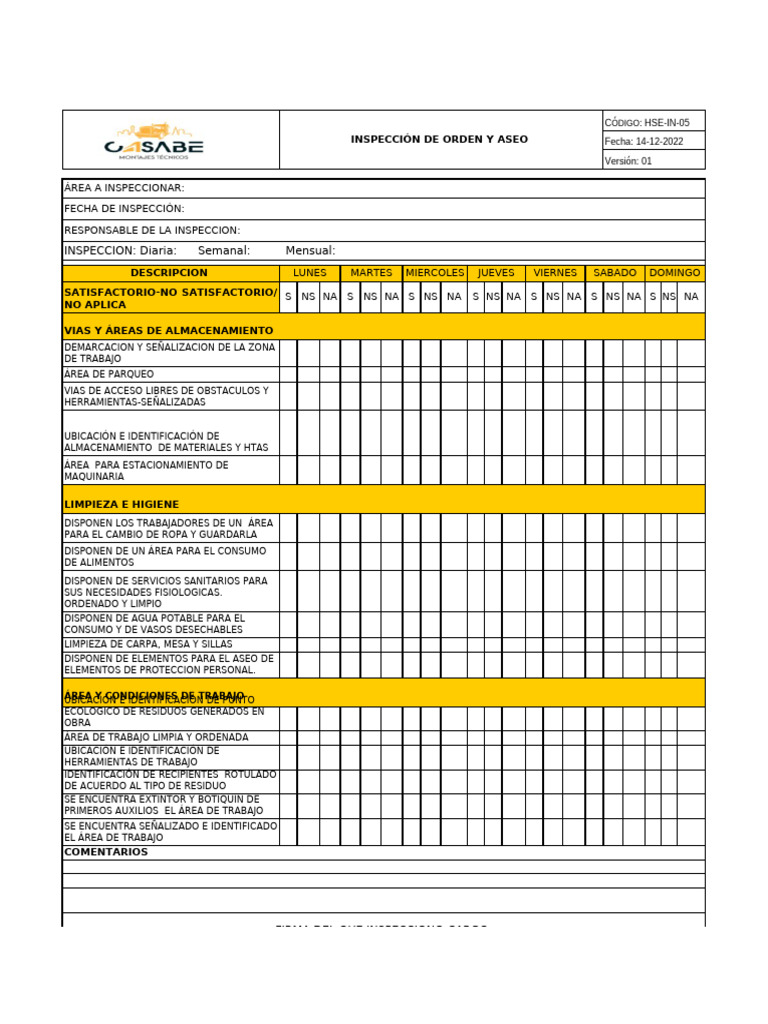 Hse-In-05 Inspección de Orden y Aseo | PDF
