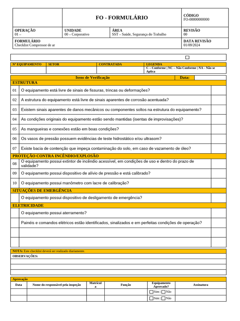 Checklist Compressor de Ar | PDF