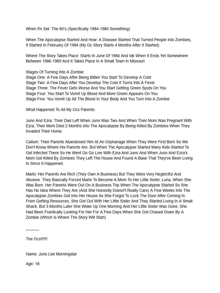 Some Lore About My Zombie Apocalypse Ocs | PDF | Human Sexuality | Lgbt