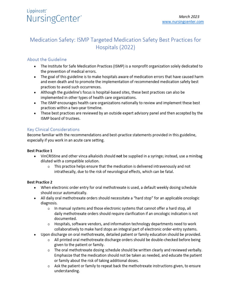 Guideline-Summary_ISMP-Targeted-Medication-Safety_March-2023 | PDF ...