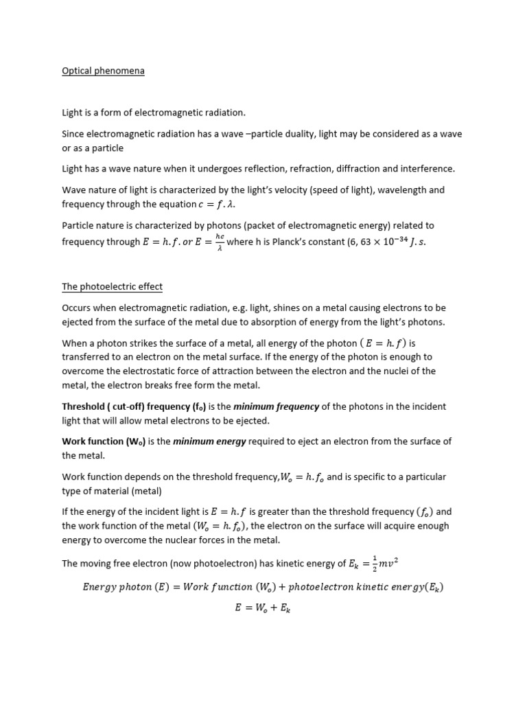 Understanding Light and Photoelectric Effect | PDF | Photoelectric ...