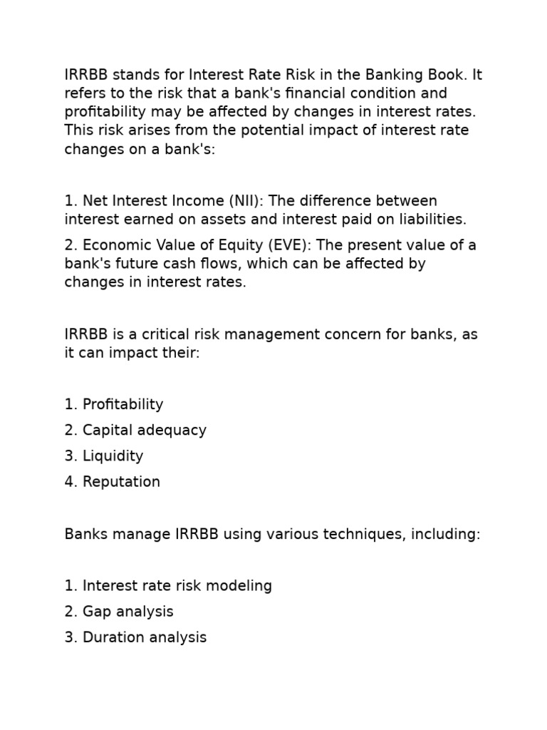 IRRBB Stands for Interest Rate Risk in the Banking Book | PDF
