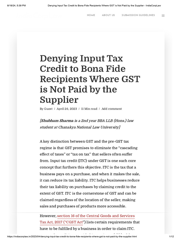 ITC Case Laws | PDF | Taxes | Value Added Tax