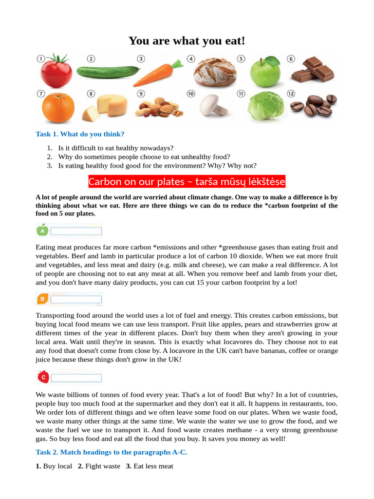 Grade 3. You Are What You Eat | PDF | Carbon Footprint | Foods