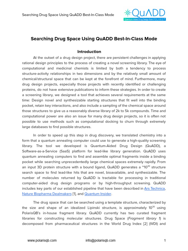 PolarisQB_QuADD_Best-In-Class (1) | PDF | Drug Design | Physical Sciences