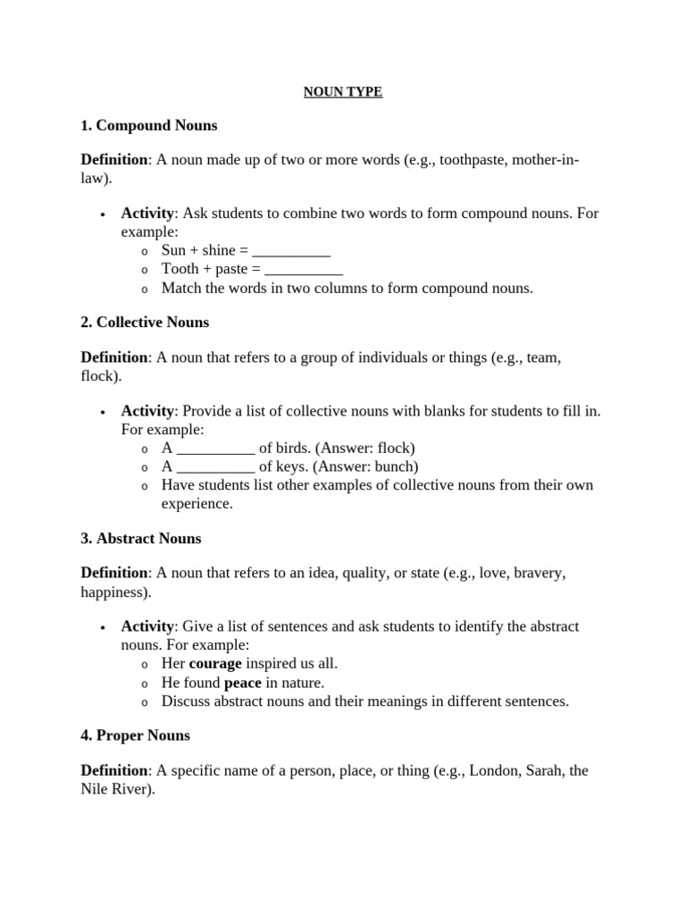 NOUN TYPE | PDF | Noun | Word