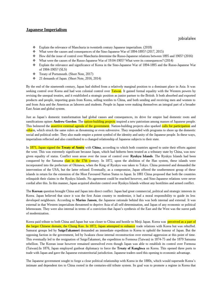 Japanese Imperialism and Manchuria's Role | PDF | Empire Of Japan ...