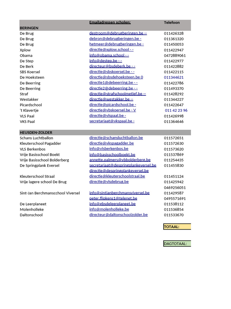 Scholen + Inschrijvingen | PDF