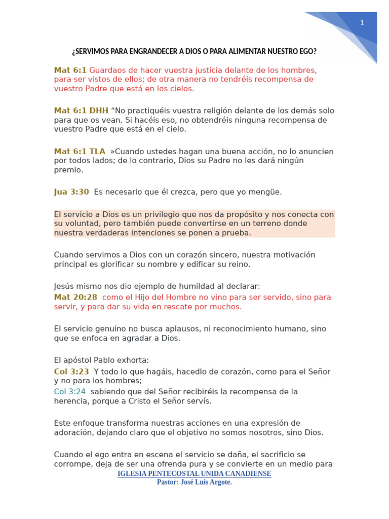 Servimos para Engrandecer A Dios o para Alimentar Nuestro Ego | PDF | Amor | Dios