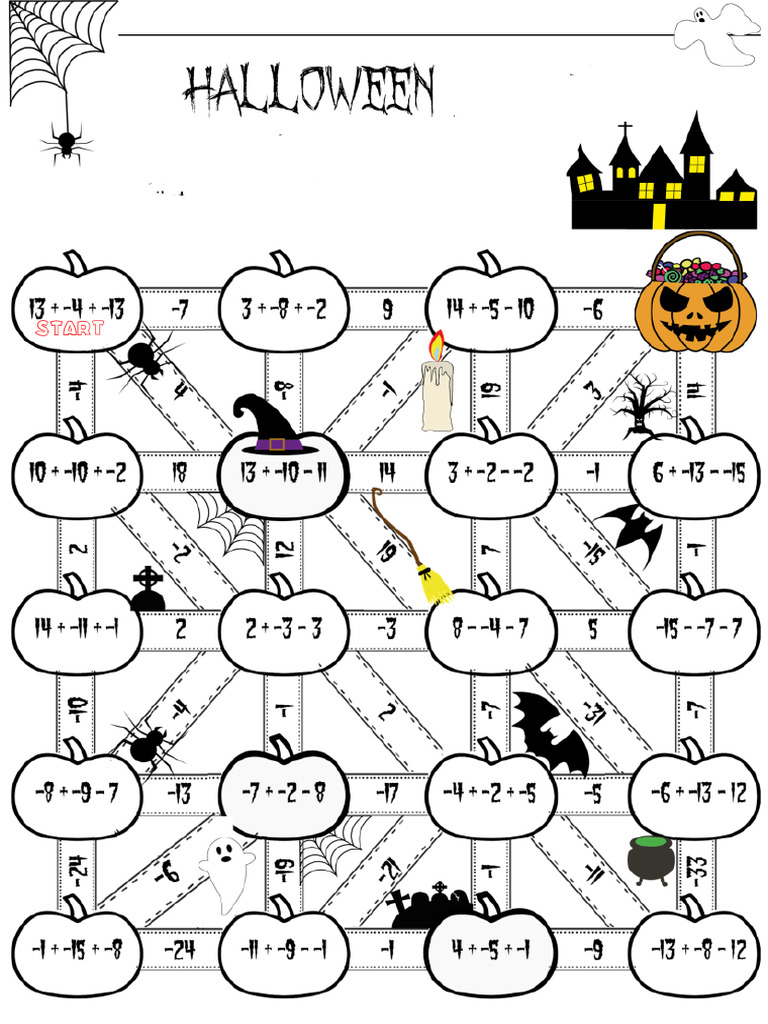 Halloween Math Adding and Subtracting Integers Numbers Maze | PDF