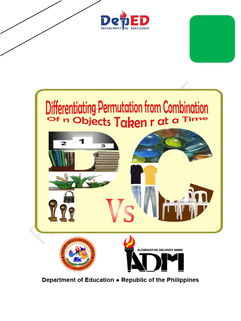 Math10 q3 Mod4 DifferentiatingPermutationFromCombination v5-1 | PDF | Permutation | Personal ...