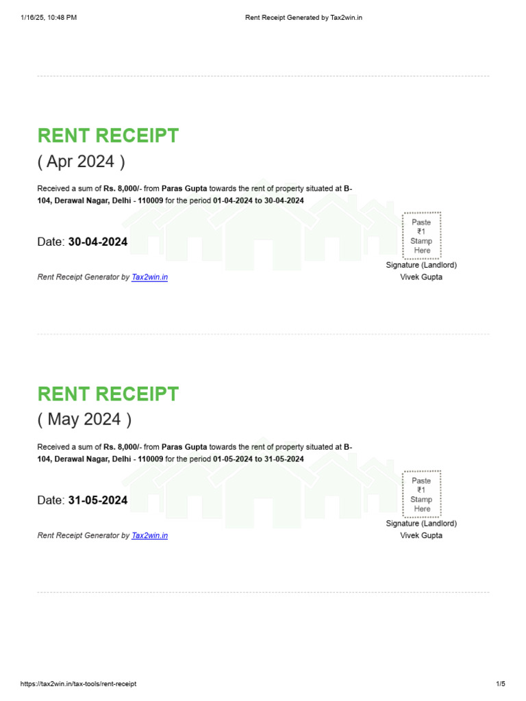 Rent Receipts Generator - Generate Free Rent Receipts Online - Tax2win ...