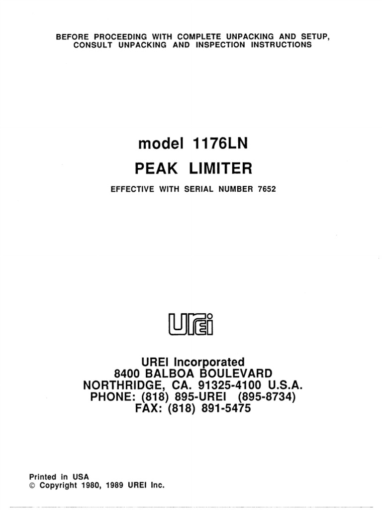 Urei 1176ln Peak Limiter Sm | PDF | Field Effect Transistor | Amplifier