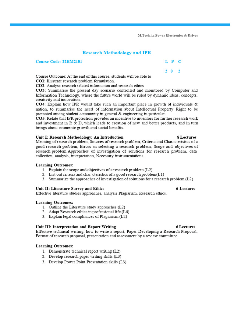 22HM2101 - Research Methodology & IPR | PDF | Intellectual Property ...