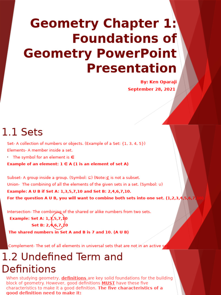 Ken's Geometry Chapter 1 PowerPoint | PDF | Line (Geometry) | Circle