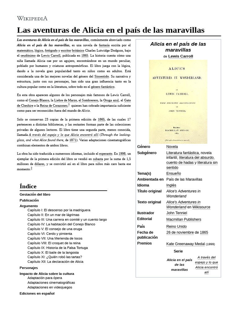 Las Aventuras de Alicia en El País de Las Maravillas | PDF | Las ...