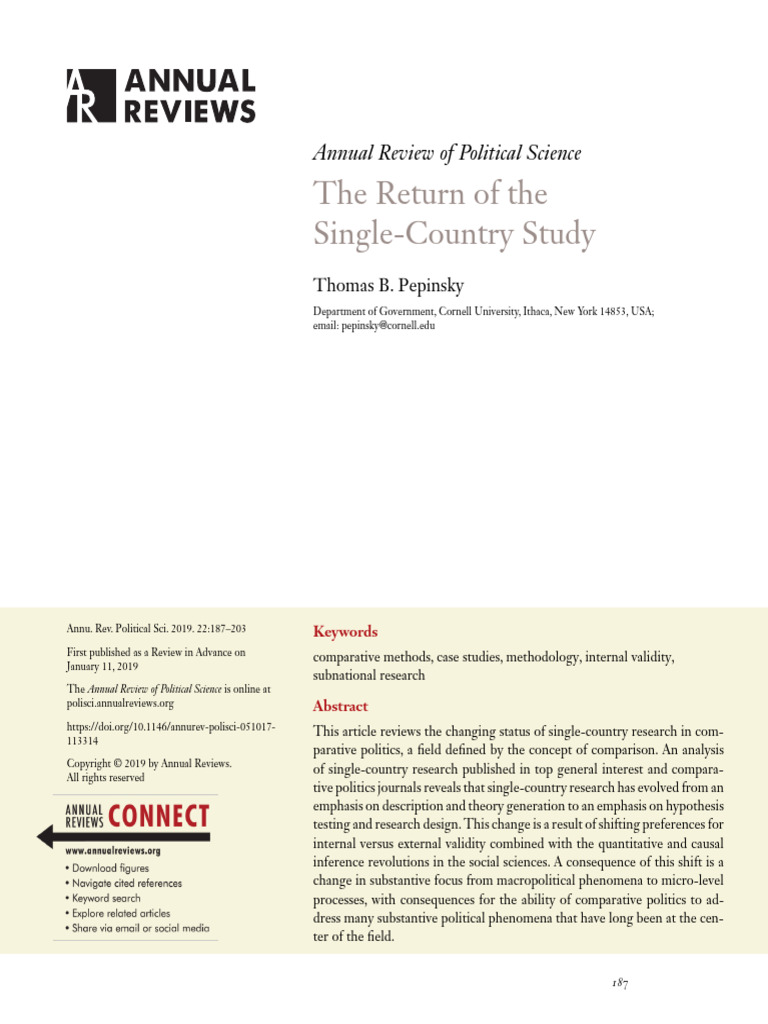 Pepinsky - 2019 - The Return of The Single-Country Study | PDF ...