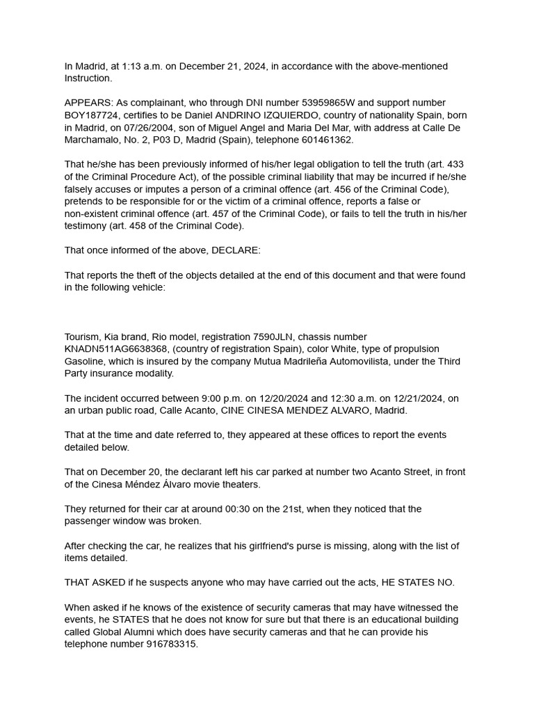 DECLARATION HEIST | PDF | Identity Document | Complaint