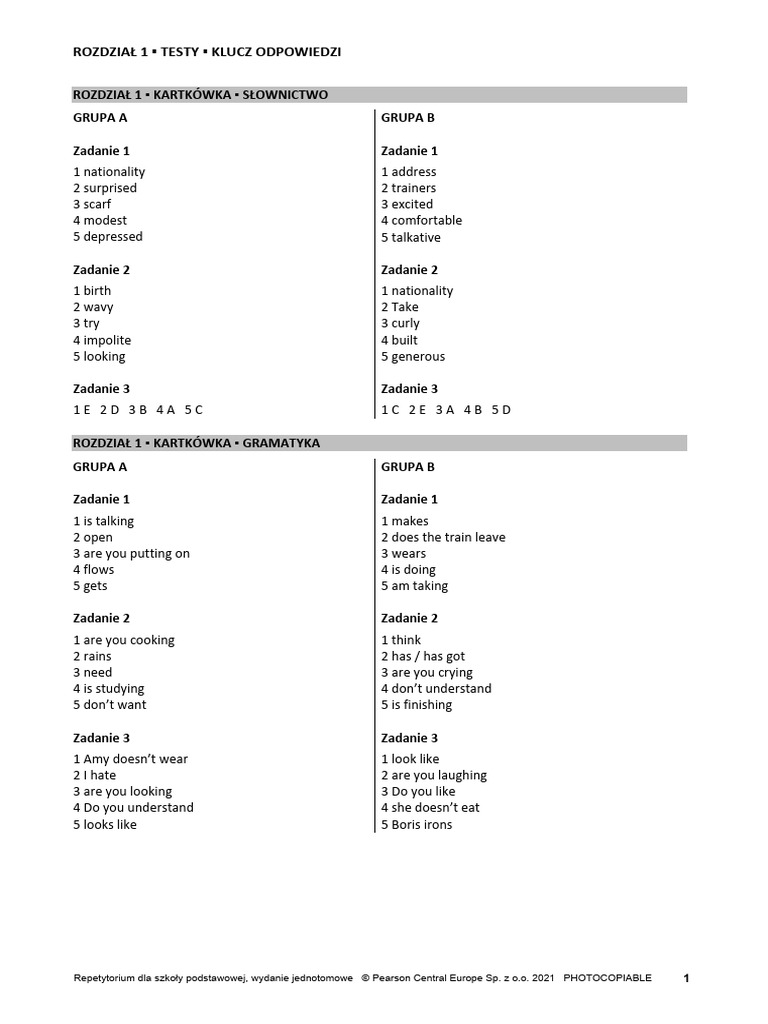 Repet Wyd 1-Tomowe U1 Tests Answer Key. | PDF