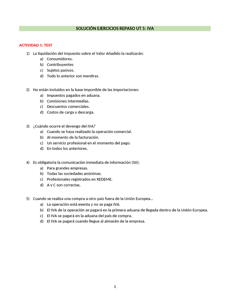 Ejercicios Repaso Ut 5 | PDF | Impuestos | Impuesto al valor agregado