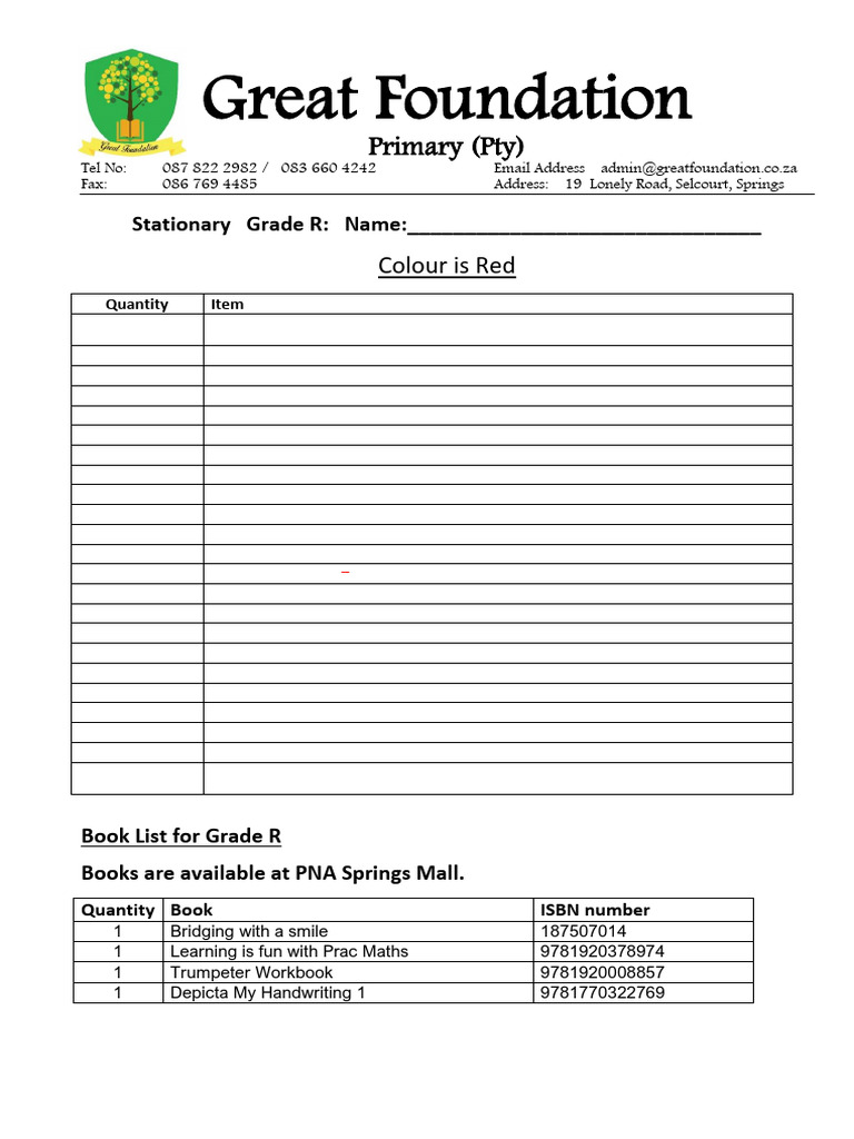Grade R Stationary and Book List 1 | PDF | Graphite | Conservation And ...