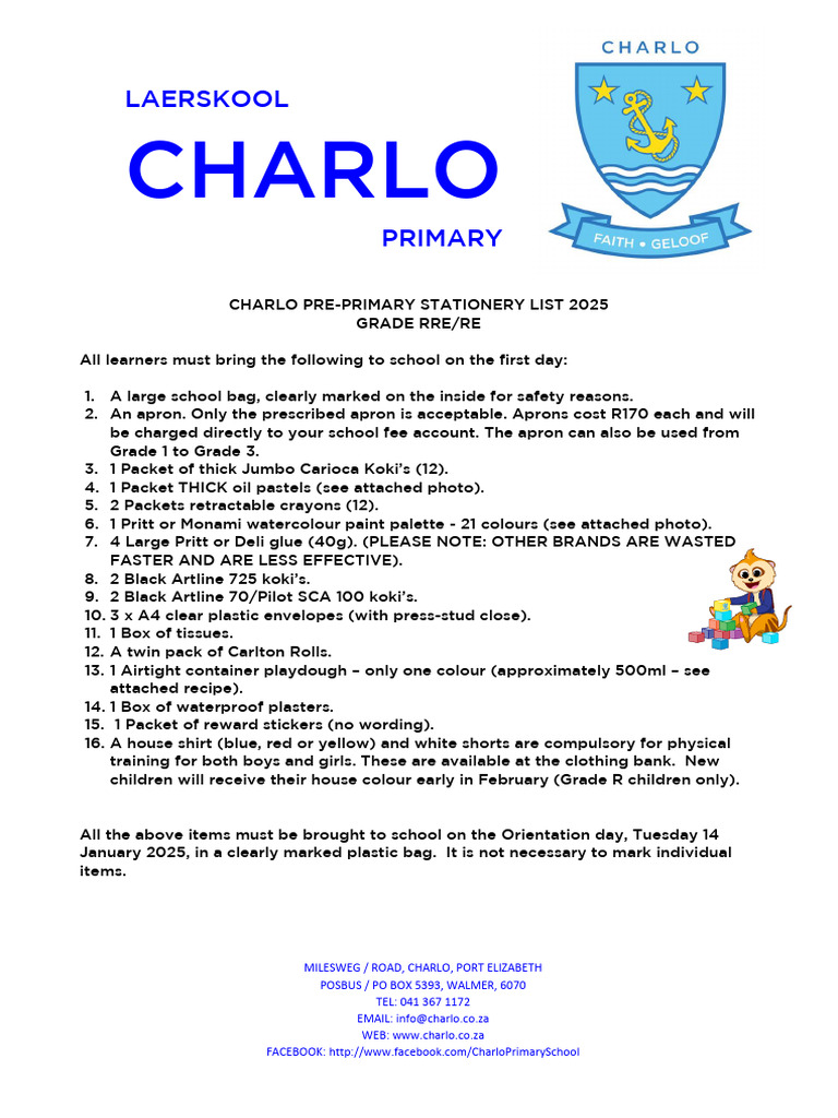 Grade RR and R 2025 Stationery List | PDF