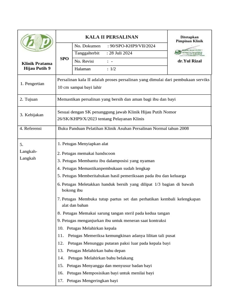 Prosedur Persalinan Kala II | PDF